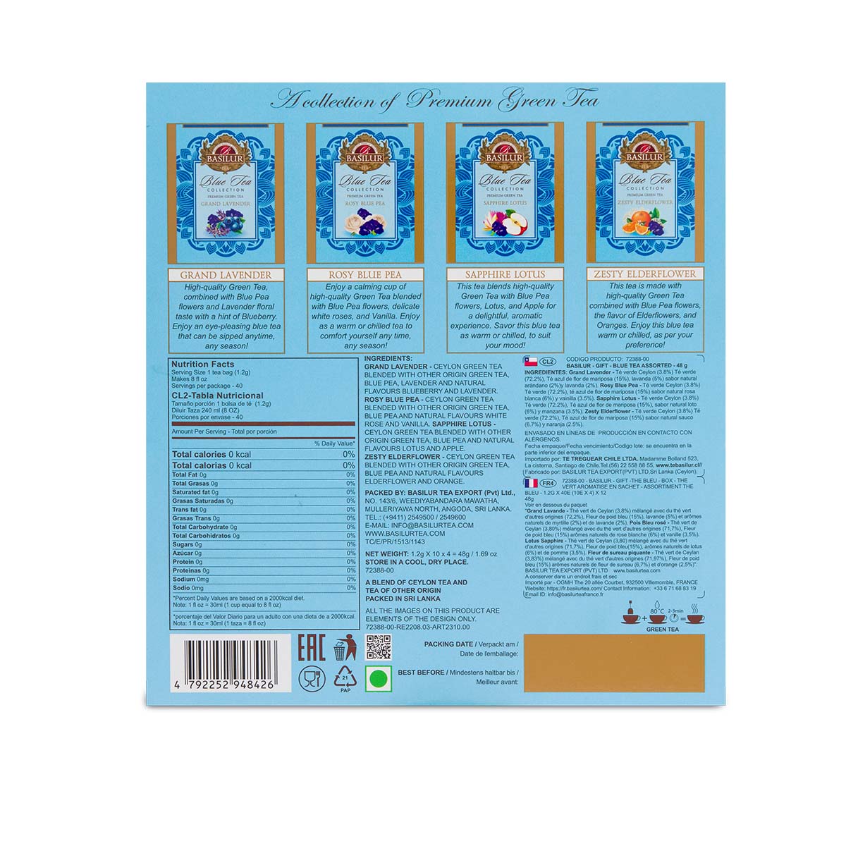 Blue Tea Assorted Gift Box - 40 Enveloped Tea Sachets – Basilur Tea ...